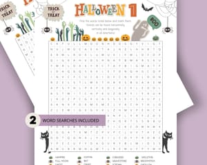 Two printable word searches for kids: Halloween.