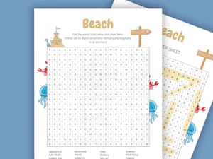 Printable summer beach word search for kids