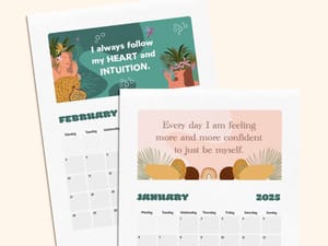 2025 printable PDF calendar with positive affirmations