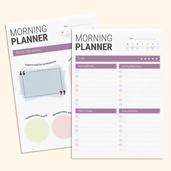 Printable morning routine daily planner worksheets & to dos