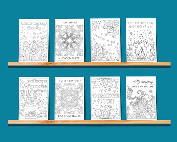 Mental health coloring pages with positive affirmations.