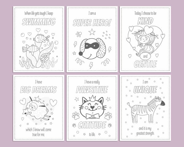 32 positive affirmation coloring pages for kids.