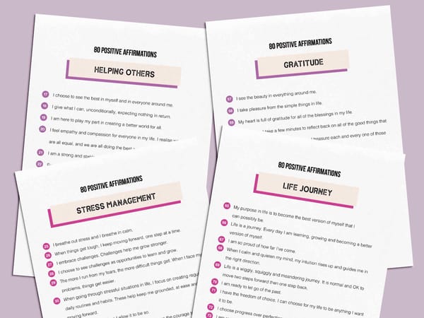 FREE Printable pdf list of 80 positive affirmations.