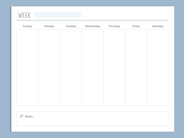 FREE printable weekly planner. Sunday start.